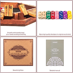 AMEROUS Upgraded 1-6 Players Shut The Box Dice Game, Wooden Board Table Math Game with 16 Dice for Kids Adults, Family Classroom Home Party or Pub