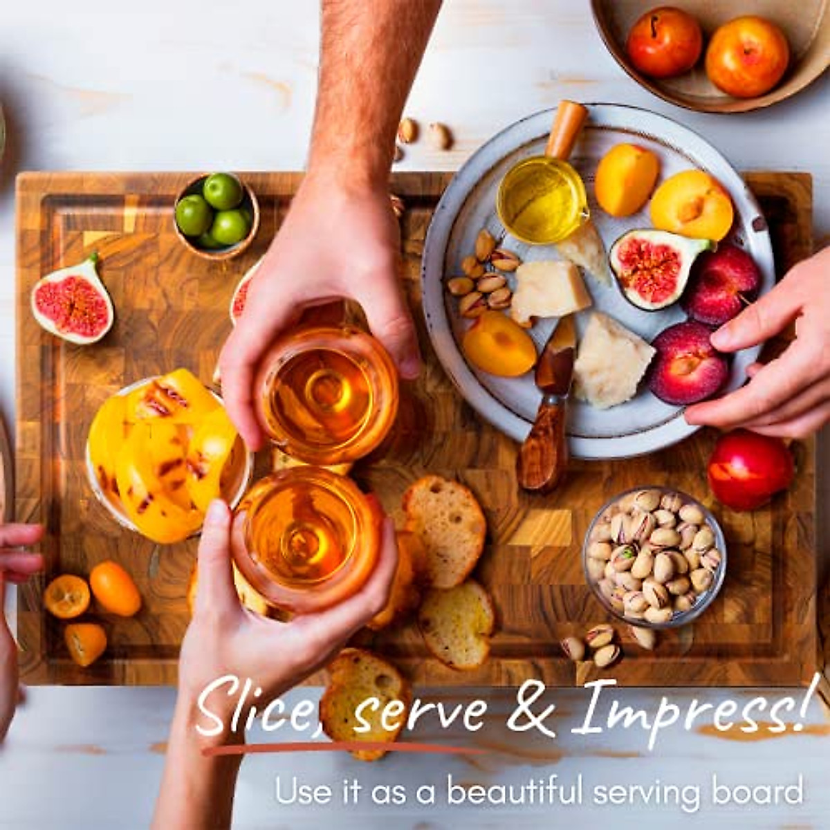 End Grain Butcher Block Cutting Board [2" Thick] Made of Teak Wood and Conditioned with Beeswax, Linseed & Lemon Oil. 17" x 11" by Ziruma