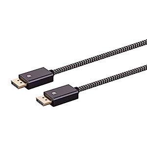 Monoprice DisplayPort 1.4 EasyPlug Nylon Braided Cable - 12 Feet - Gray | Up to 32.4 Gbps, 8K@60Hz, DPCP, HDCP, 3D Video, HBR3, DSC 1.2
