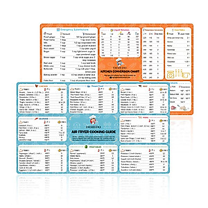 Air Fryer Cooking Time Chart + Kitchen Conversion Chart, Magnetic Sticker, Quick Reference Guide, Conversion Chart for weights, Measures, Temperatures and Volume, Must-Have Air Fryer Accessories