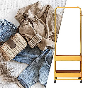 MagiDeal Multipurpose Clothing Rack with Wheels Rolling Clothes Rack Small Wardrobe Rack on Wheels for Home, Yellow
