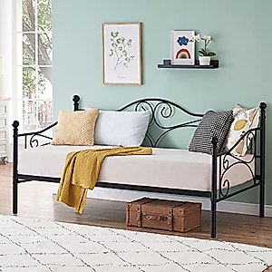 VECELO Premium Daybed Metal Bed Frame Twin Size Steel Slat Support/Strong Legs Headboard/Mattress Foundation, Multi-Functional Furniture