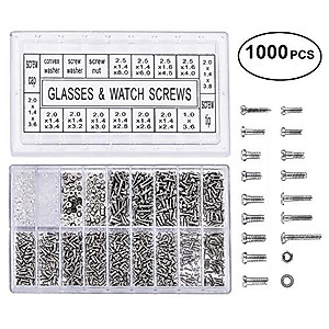 1000Pcs Eyeglass Repair Kit, Screws Nut Set for Glasses Clocks Watches Stainless Steel Assortment with Screwdriver & Tweezers Universal Repair Screws Tool Kit