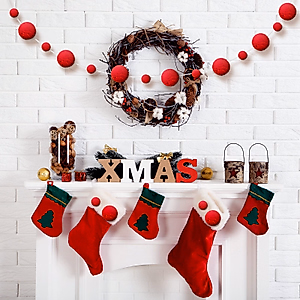 Syhood 30 Pcs Yarn Pom Poms Set Includes 20 Pcs 1 Inch Pompoms 10 Pcs 1.5 Inches Pompom Balls for Christmas Crafts White Red Fluffy Pompom Balls for Xmas Party Decor Costume DIY Supplies (Red)