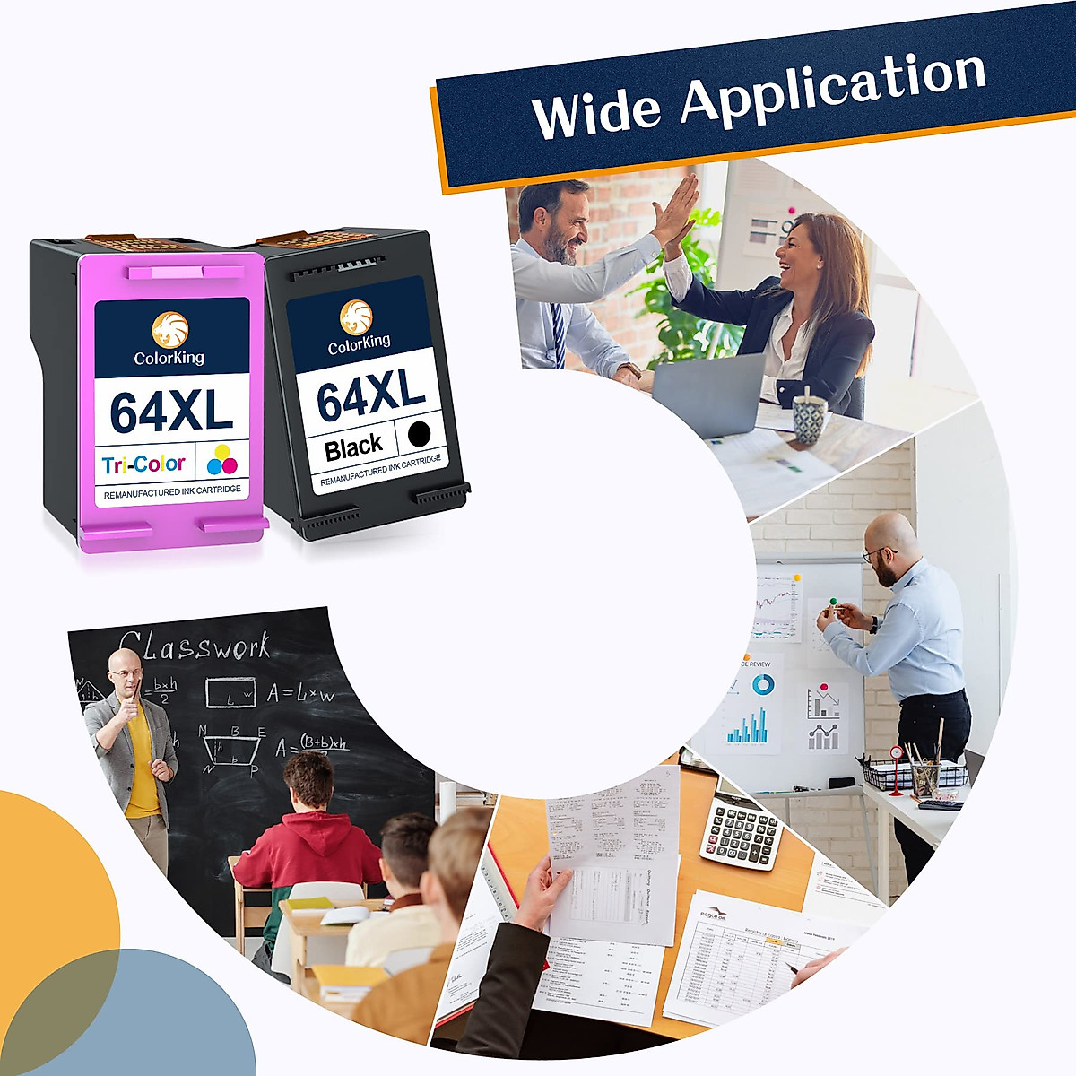 ColorKing Remanufactured Ink Cartridge Replacement for HP 64XL 64 XL Ink Cartridge for HP Envy Photo 7855 7858 7155 6255 7164 7864 7158 7160 6252 5542 Printer Ink Cartridges ( 1 Black, 1 Tri-Color )