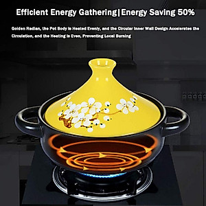 MYYINGBIN Yellow Hand Painted Moroccan Tagine Pot Ceramics Clay Casseroles Stewpot Slow Cooker Anti-Scalding Handle, 1.5L