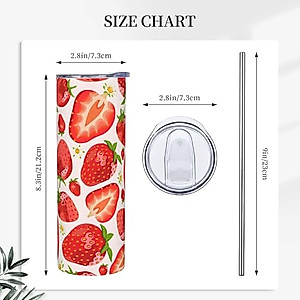 AFHYZY 20 oz Tumbler Reusable Coffee Travel Mug with Lids and Straws, Insulated Coffee Cups Leak Proof 20oz Stainless Steel Water Bottles Skinny for Work, Women, Sports - Strawberry