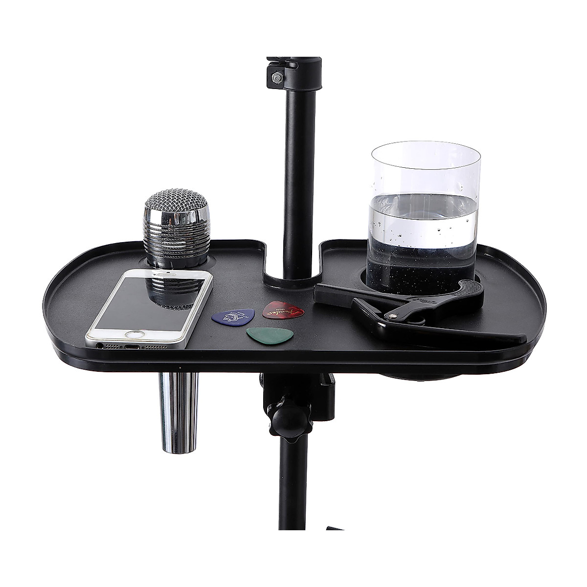 Auhafaly Plastic Microphone Stand Tray Stage Concert Performance Vocal Guitar Accessory with Drink Holder and Microphone Holder (Deluxe)