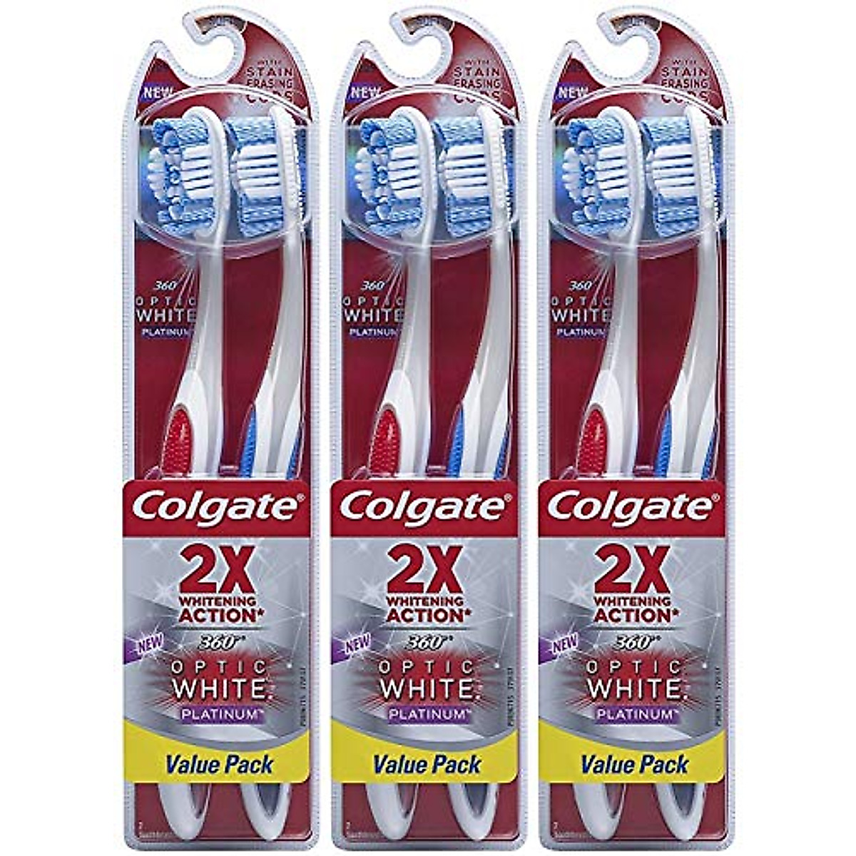 Colgate 360 Optic White Platinum Toothbrush, Soft, 2 Count (Pack of 3) Total 6 Toothbrushes