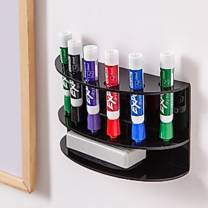 MyGift Whiteboard Supply Storage, 6-Slot Black Acrylic Dry Erase Marker and Eraser Holder, 2-Tier Wall Mounted Office Accessories Organizer Storage Rack