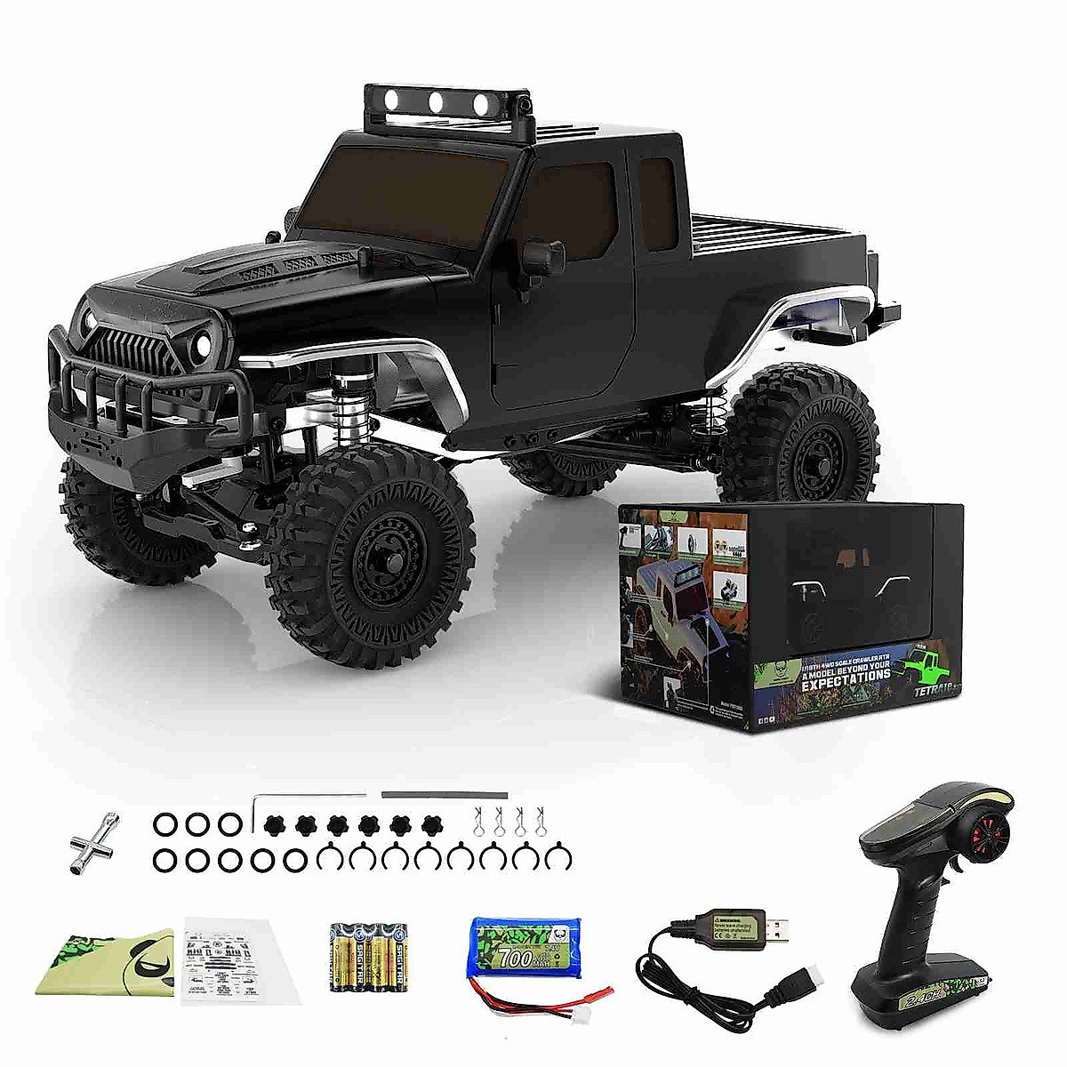 PANDA HOBBY RC Rock Crawler 4x4,RC Crawler 1/18 4WD Off Road RC Cars,RTR Remote Control Car for Adults,1:18 Scale RC Truck Cruiser Vehicle,Waterproof All Terrains Hobby RC Model Car,Tetra18 X1T,Black