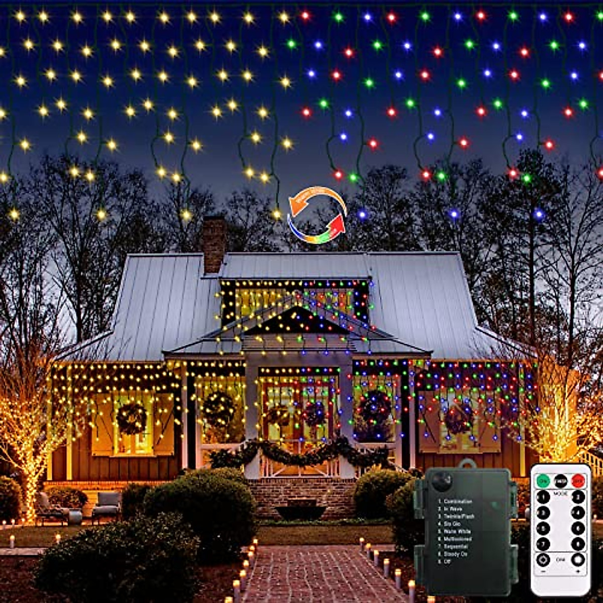 Outdoor Christmas Icicle Lights: Color Change, Battery, Timer