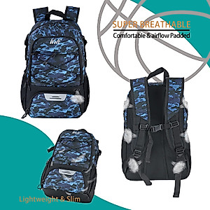 WOLT | Basketball Equipment Backpack, Large Sports Bag with Separate Ball Holder & Shoes Compartment, Best for Basketball, Soccer, Volleyball,Gym,Travel(Camouflage Blue)