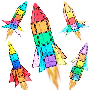PicassoTiles Magnetic Building Block Rocket Booster Theme Set Magnet Construction Toy Educational Kit Engineering STEM Learning Playset Child Brain Development Stacking Blocks Playboard PT32