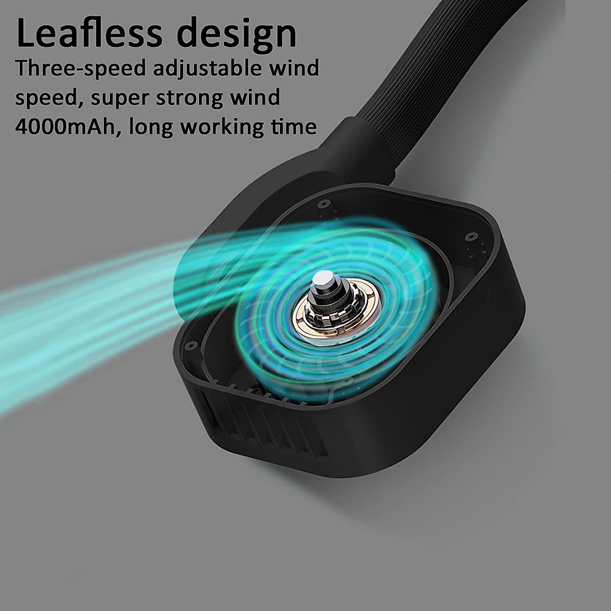 TianNorth Neck Fan 4000mAh with 3 Wind Speeds USB Rechargeable,Hands-Free Portable Personal Fan for Home, Office, Travel, Sport, Outdoor Activities (Black1)