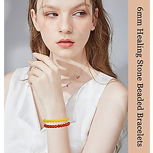 FIRAZIO 21Pcs 6mm Beaded Bracelets Handmade Stretch Glass Bracelet for Women Multicolor Crystal Beads Bracelet Elastic Round Bead Bracelets Jewelry