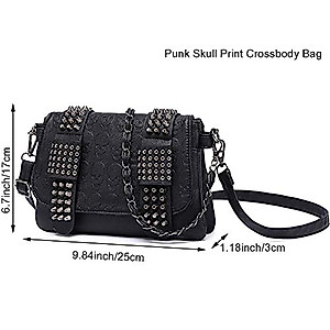 BelonYou Women Punk Skull Shoulder Top-Handle Bag Goth Rivet Purse Handbag PU Leather Chain Satchel Tote Black