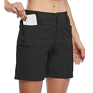 Willit Women's Shorts Hiking Cargo Golf Shorts Outdoor Summer Shorts with Pockets Water Resistant Black M