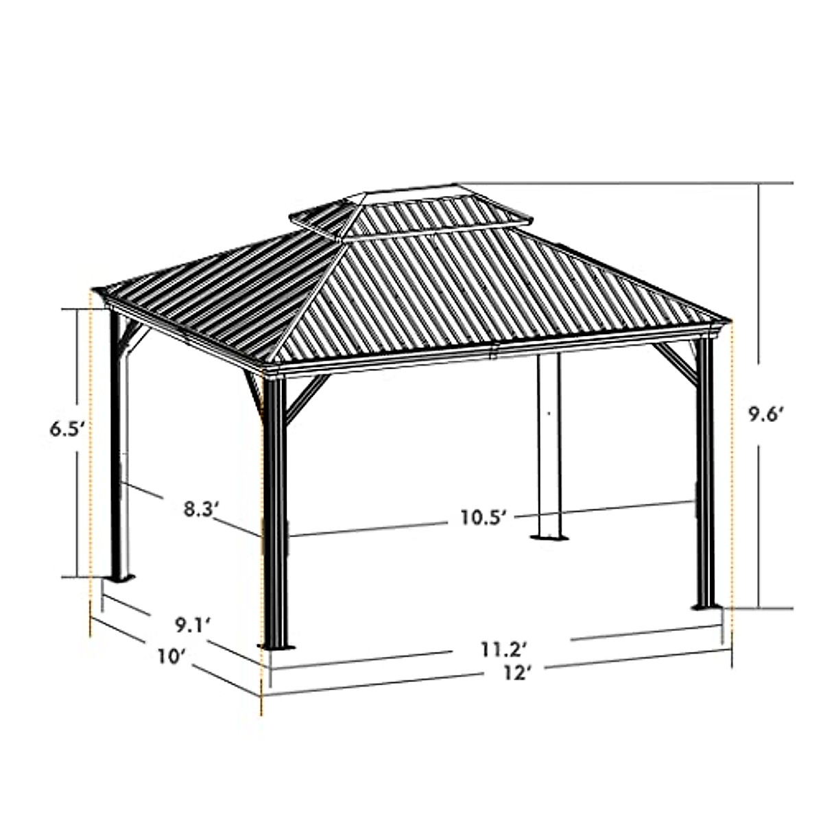 Kozyard Alexander Permanent Hardtop Gazebo Aluminum Gazebo with Galvanized Steel Double Roof with Mosquito Net and Privacy Sidewalls (Alexander 10'x12'(Brown)