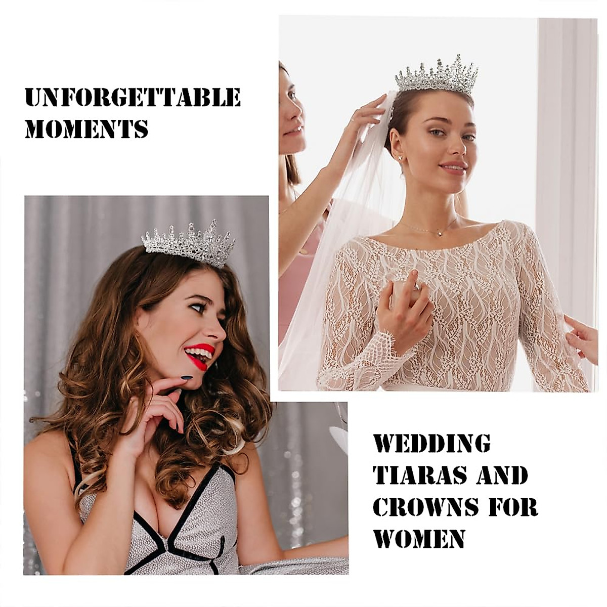 Women Crystal Wedding Tiara Princess Crown Rhinestone Tiaras, Royal Queen design, perfect for Bridal, anniversaries, birthday, Halloween Cos-play costume Christmas, party hair accessorie for girl Prom (Silver)