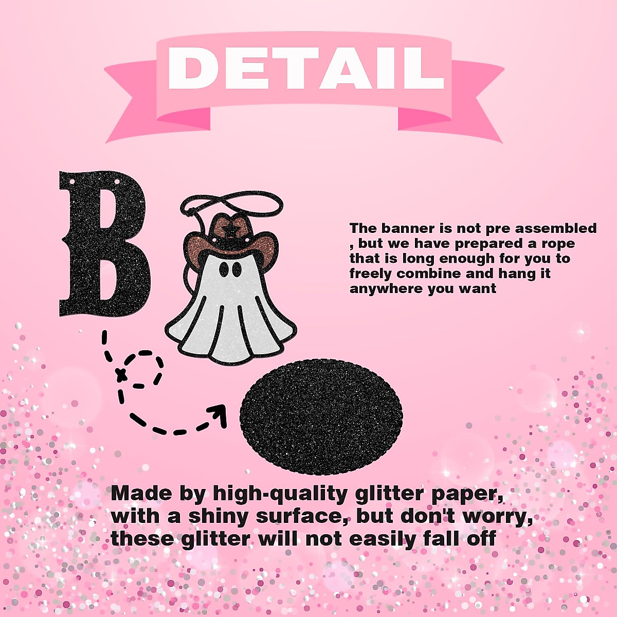 Boo Haw Banner for Halloween Party Decorations | Glittery Cowboy Ghost Hanging Decor | Western Theme Halloween Birthday Baby Shower Party Decoration Supplies