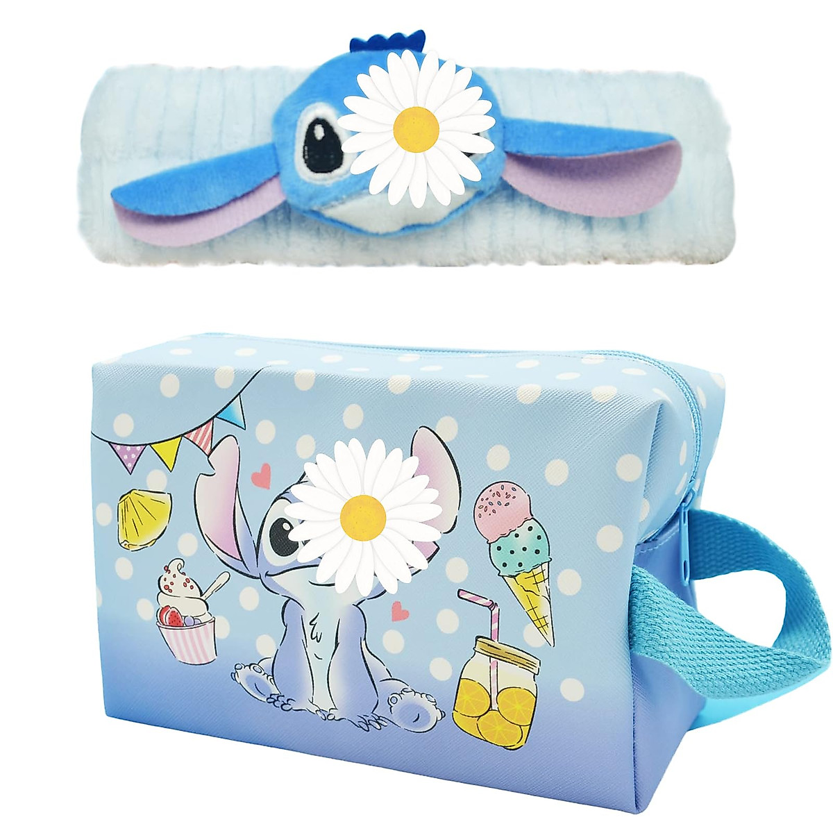 Rondlaho Kawaii Travel Cosmetic Bag with Hair Band