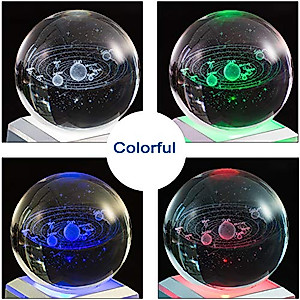 ERWEI 3D Solar System Model Crystal Ball 3.15" Laser Engraved Universe Planets Globe with Led Light Base Science Astronomy Gifts Educational Space Gift Kids Solar System Toys