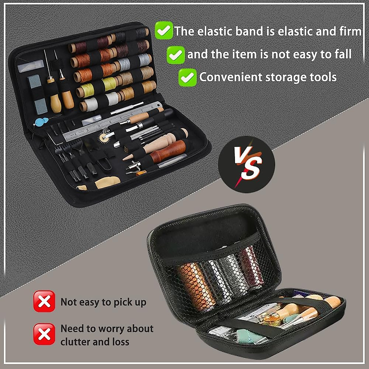 Leather Working Tools Leather Craft Kit and Supplies Upholstery Repair Kit with Waxed Thread Stitching Groover Awl for Punch Stitching, Leather Sewing and DIY Craft Making