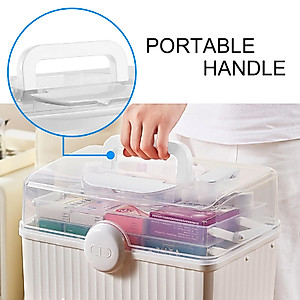 Qiveno 11in 3-Layer Multipurpose Storage Box, Plastic Dividing Craft Organizer and Storage Box/Art & Crafts Case/Sewing Supplies Organizer/Medicine Box/Family First Aid Box with 2 Trays(White)