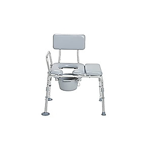 Drive Medical 12005KDC-1 Transfer Bench Commode Chair for Toilet with Padded Seat, Gray