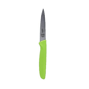 The Kosher Cook Parve Green Kitchen Knife - 4” Steak and Vegetable Knife - Razor Sharp Pointed Tip, Serrated Edge - Color Coded Kitchen Tools