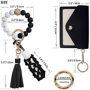 BIHRTC Keyring Wallet Keychain Silicone Beads Bracelet Wristlet with Hand-knitted Net Chapstick Holder Bag PU leather Tassel for Women and Girls House Car Keys Ring Holder Bangle