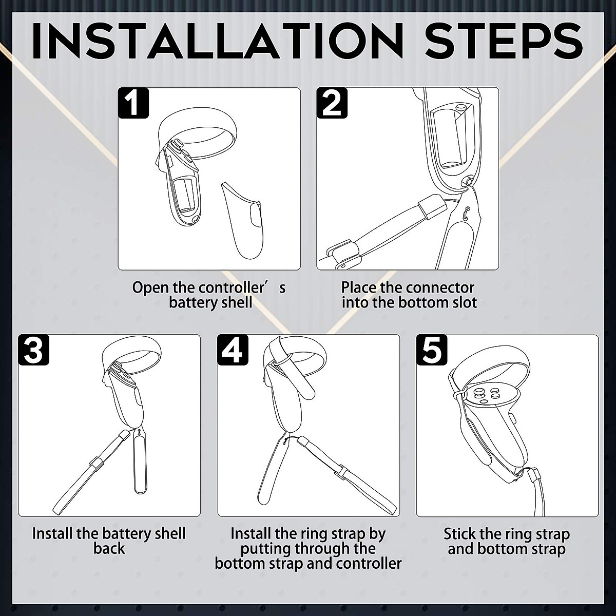 (1 Pair) Orzero Adjustable Hand Grip Straps Accessories for Quest 2 VR Gaming Headset Controller, Handle Dropping Prevention - Black