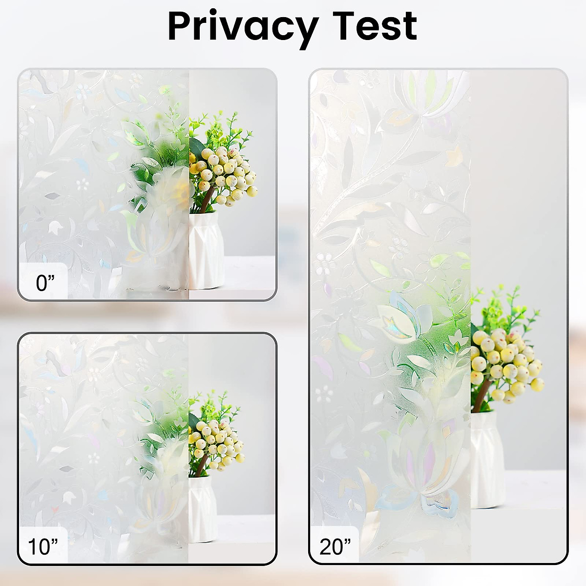 DOWELL Window Privacy Film, 3D Stained Glass Rainbow Window Decals, Decorative Window Vinyl Sun Blocker Door Covering, Static Cling Non-Adhesive Window Sticker for Home, Blooming Flowers, 17.5"x78.7"