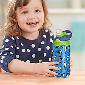 ALAZA Orca Killer Whale on Blue Background Kids Water Bottles with Lids Straw Insulated Stainless Steel Water Bottles Double Walled Leakproof Tumbler Travel Cup for Girls Boys Toddlers 12 oz / 350 ml,