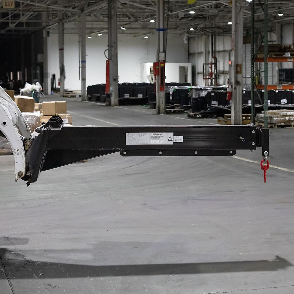 Titan Attachments Adjustable Skid Steer Industrial Crane Jib Attachment with 3 Ton Hook, Manual Telescopes 72" - 120", 5000 LB Lift Capacity at 6 FT, Single 3 Ton Swivel Eye Hook