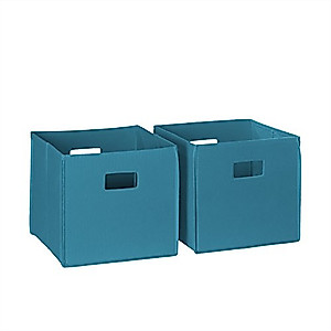 RiverRidge Book Nook Collection Kids Cubbies Storage Bench, White & Folding Bin, Turquoise, 2 Piece