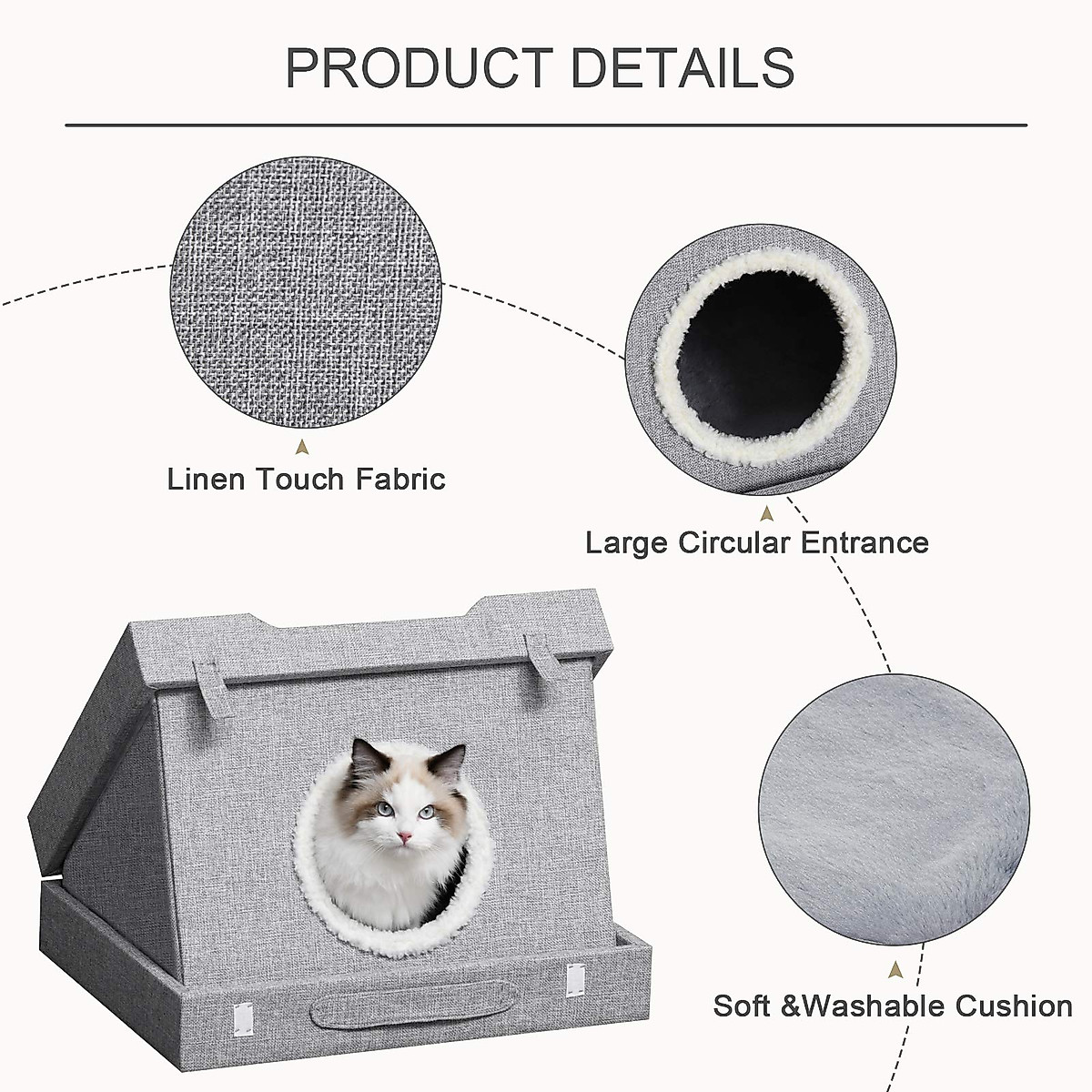 PawHut Cat House Foldable 2 in 1 Design Condo Pet Bed with Removable Washable Cushions Scratching Pad, Grey