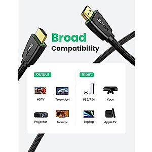 UGREEN 4K HDMI Cable 6FT,18Gbps High Speed Braided HDMI Cord 2.0 with Ethernet,Support 4K 60Hz 2160P 1080P 3D ARC Compatible with UHD TV Monitor Computer Xbox 360 PS5 PS4 Blu-ray and More