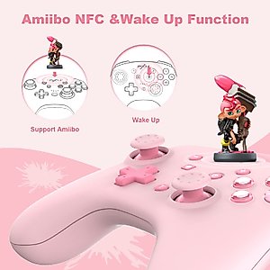 PXN 9607X Wireless Switch Pro Controller, Dual Shock Gamepad Joystick Support NFC, Turbo, Wake-up, Gyro Axis, Vibration Hall Effect Joysticks for Switch/Lite/OLED & PC & iOS (Pink)