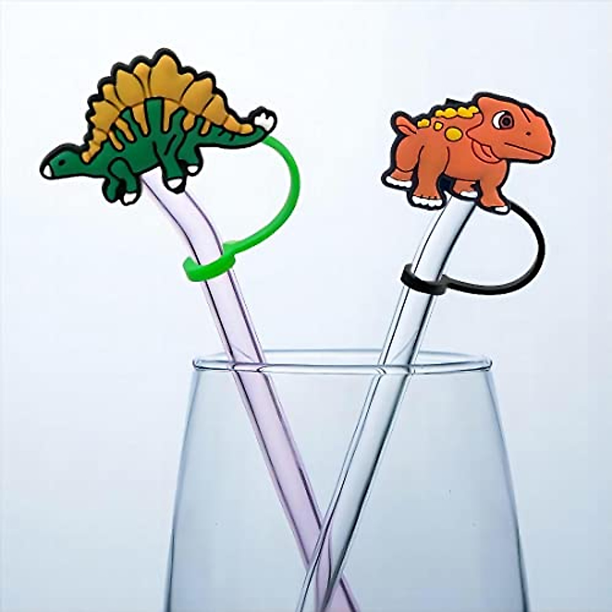 Straw Cover for Stanley Cups, 8pcs Dinosaur Straw Cover Cap - Reusable Dust-Proof Drinking Straw Tips Cover Fit for 6-8mm Straws for Starbucks Cups Tumbler Water Bottle Drink Condoms