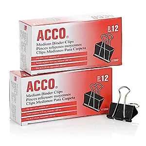 ACCO Binder Clips, Medium, Black, 12 per Box, 2 Boxes (72062)