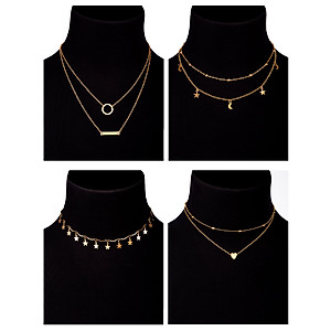 BBTO 9 Pieces Gold Layering Chain Choker Necklace Layered Pendant Statement Necklace for Women Girls (Style A)