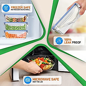 NutriChef 10-Piece Glass Food Containers - Stackable Superior Glass Meal-prep Storage Containers, Newly Innovated Leakproof Locking Lids w/Air Hole, Freezer-to-Oven-Safe,Blue