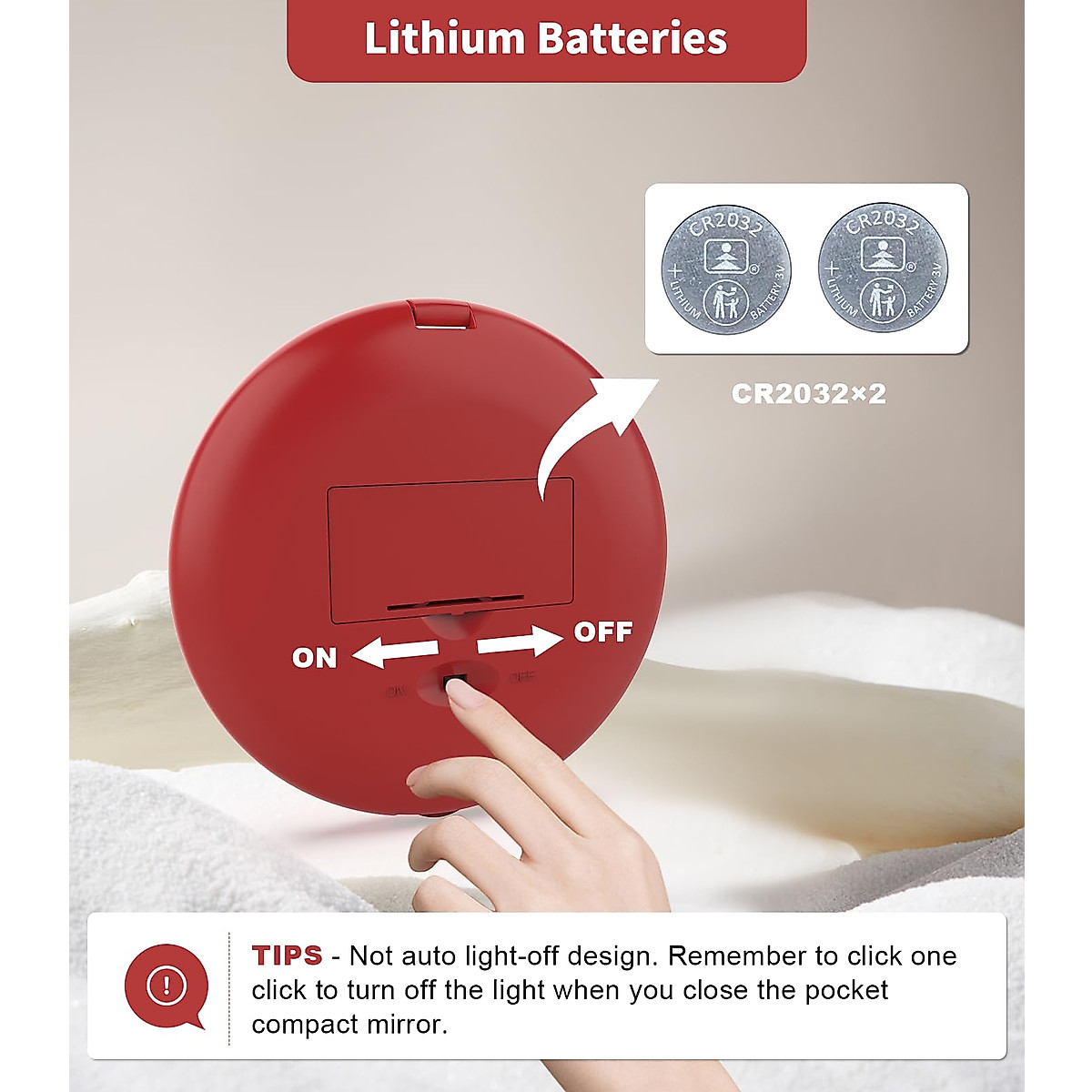 wobsion Travel Compact Mirror,Portable 1x/10x LED Makeup Mirror with Magnification,Handheld 2-Sided Pocket Mirror, 3.5in Small Mirror for Purse,Handbag,Gift,Wine Red