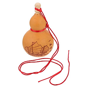 Angoily Gourd Wine Flask Bottle Chinese Wu Lou Wine Bottle with Stopper Wooden Chinese Feng Shui Hu Lu Gourd Ornament for Home Kitchen (Khaki)