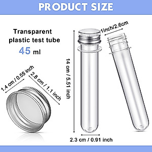 45ml Plastic Test Tubes Transparent Clear Bath Salt Tubes 25x140mm Cylindrical Aluminum Lid Plastic Vials for Candy Spice Dried Flower Storage Container Decor House Scientific Experiment (200 Pcs)