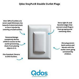 Qdos StayPut Double Outlet Plug Cover - One Plug Covers both Outlets! - Secure Fit and Beveled Edges Prevent Small Fingers from Removing Unlike Inferior Products| Fits All Outlets | 6 pack | White