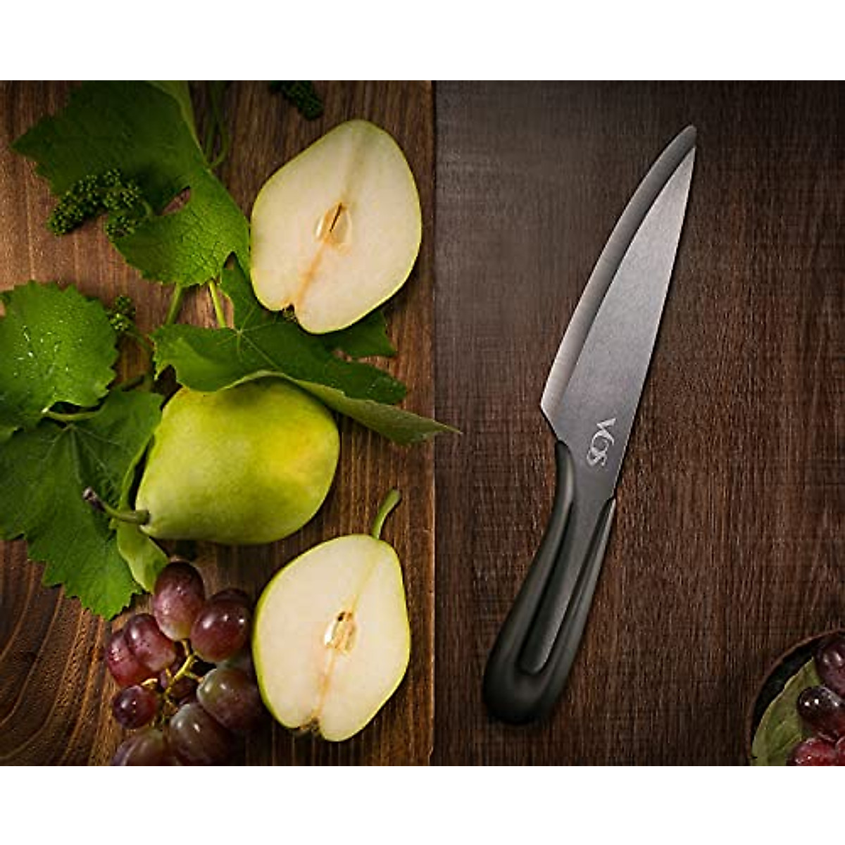 Vos Ceramic Knife Set with Covers 2 Pcs - 5" Santoku Knife, 3" Paring Knife and 2 Black Covers - Advanced Kitchen Knives for Cutting, Chopping, Slicing, Dicing with Ergonomic Unique Handles