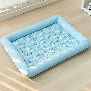 BUNGAA Dog Bed,Cool mat,Dog mat, Summer Cooling Pet Dog Mat Ice Pad Dog Sleeping Square Mats for Dogs Cats Pet Kennel Cool Cold Silk Dog Bed (Color : Square Snowman, Size : L)